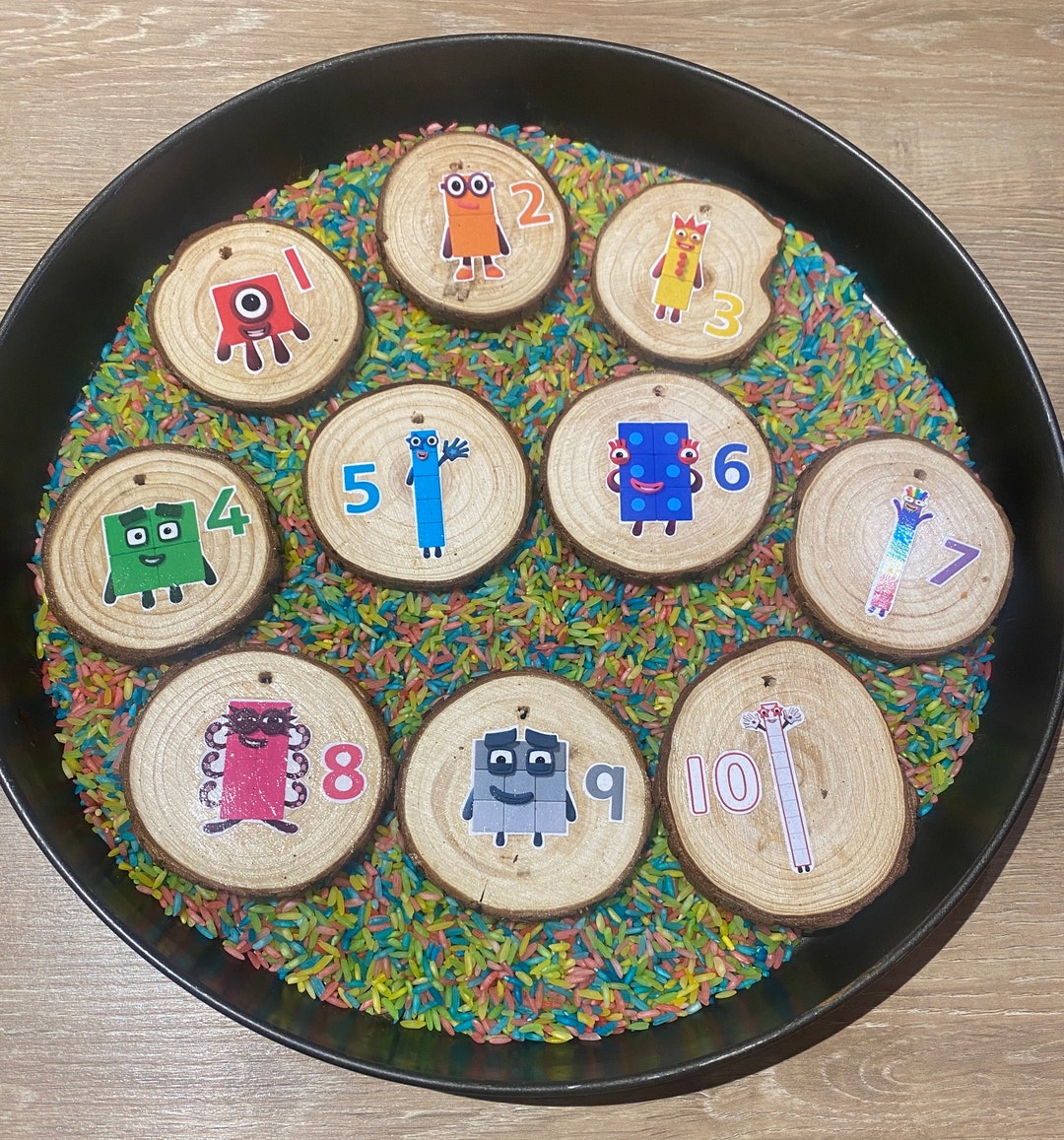 Number Blocks Tuff Tray Decoupaged Wooden Log Slices 6-7cm - Etsy UK