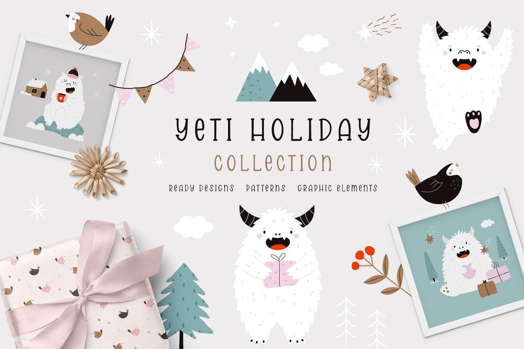 Cute Yeti Clipart and Patterns, Winter Christmas Graphics (PNG SVG) - Etsy