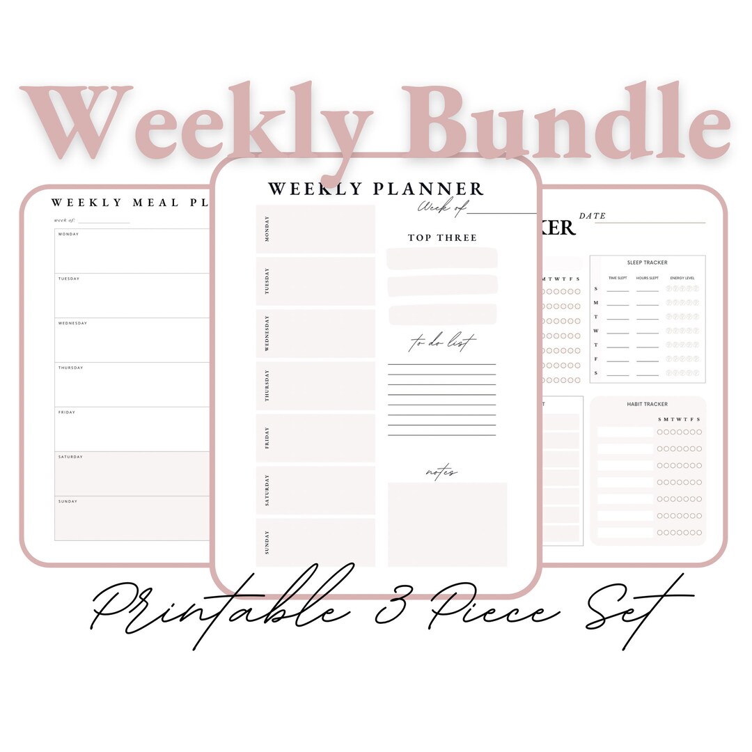 Printable Weekly Planner Trio Bundle for Meal Plan, Weekly Plan, and ...
