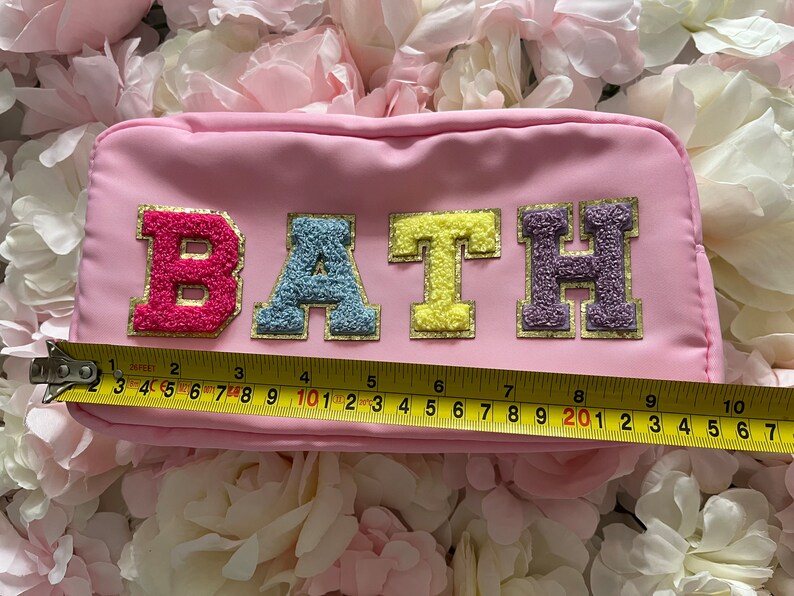 Chenille Letter Pouch, Preppy Cosmetic Make up Bag, BATH Toiletries Bag ...