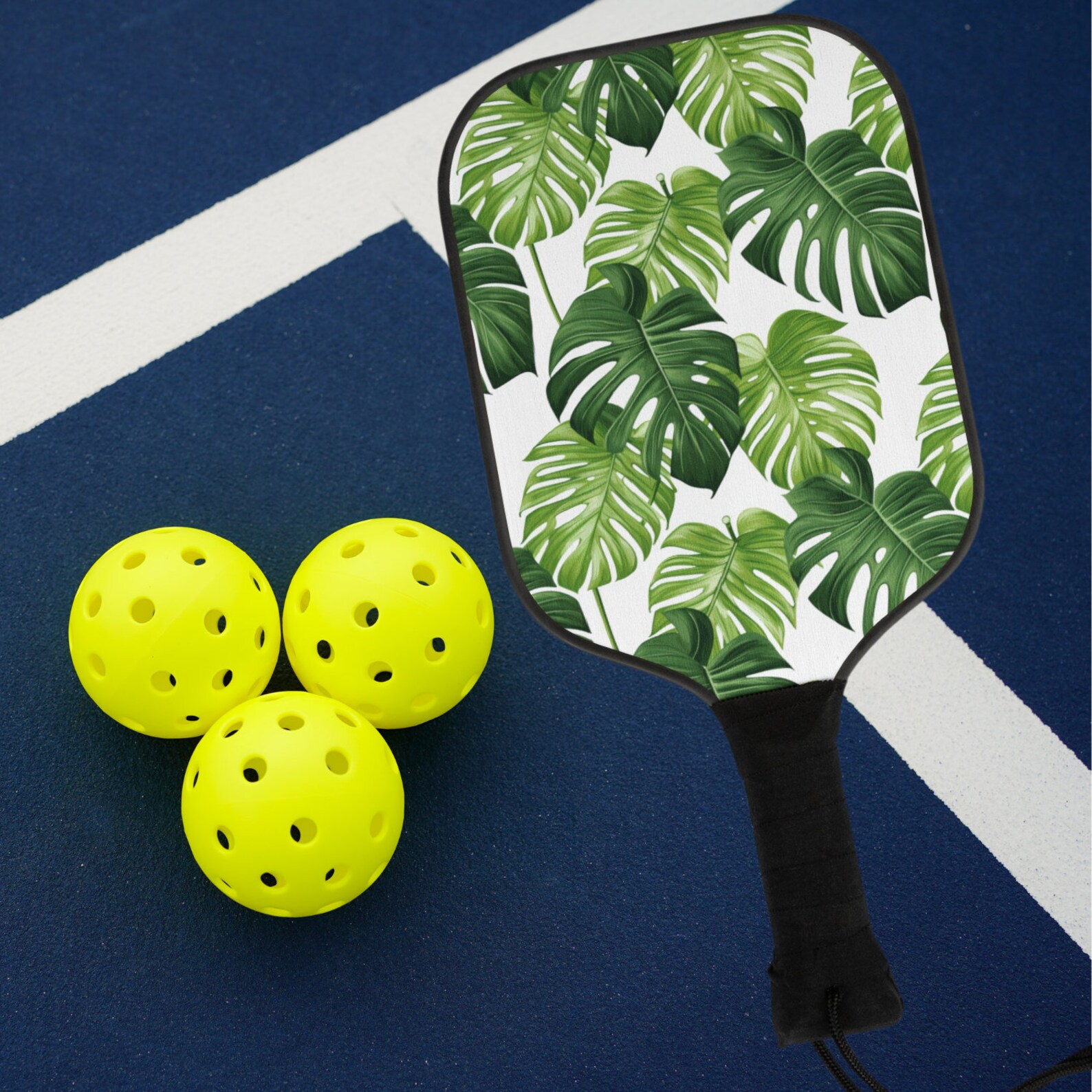 Pickleball Paddle White Background Monstera Leaf Sports and Recreation ...