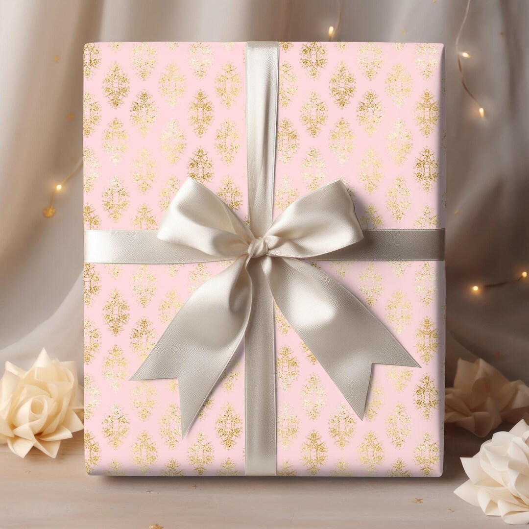 Damask Pink Gold Wrapping Paper Birthdays Weddings Baby Showers Gift ...