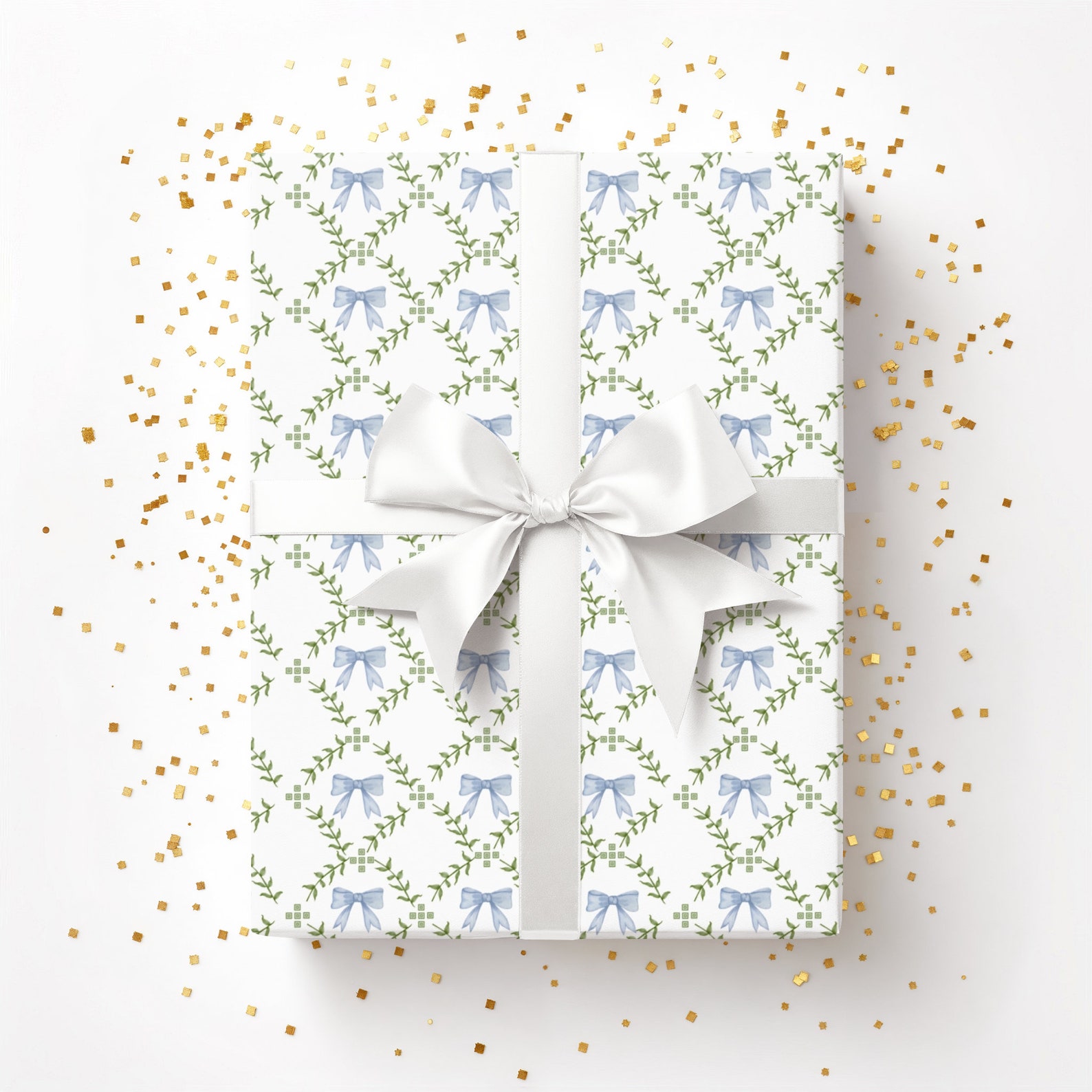 Wrapping Paper Blue Bow Trellis Gift Wrap Spring Wrap Illustration ...