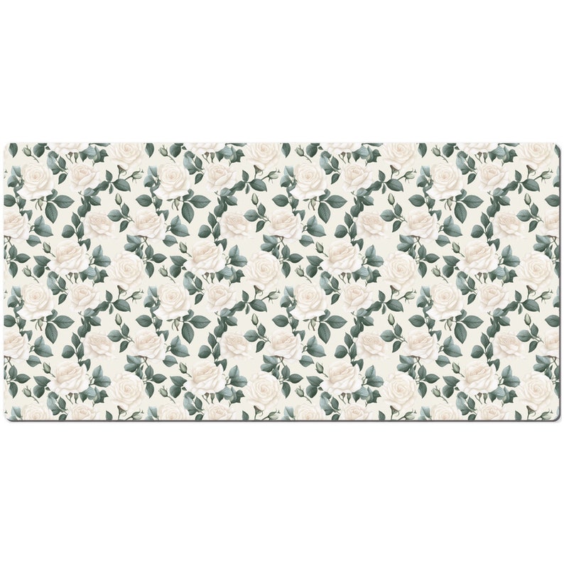 White Rose Desk Mat Personalized Pattern Desk Mat Desk Accessory Cute ...