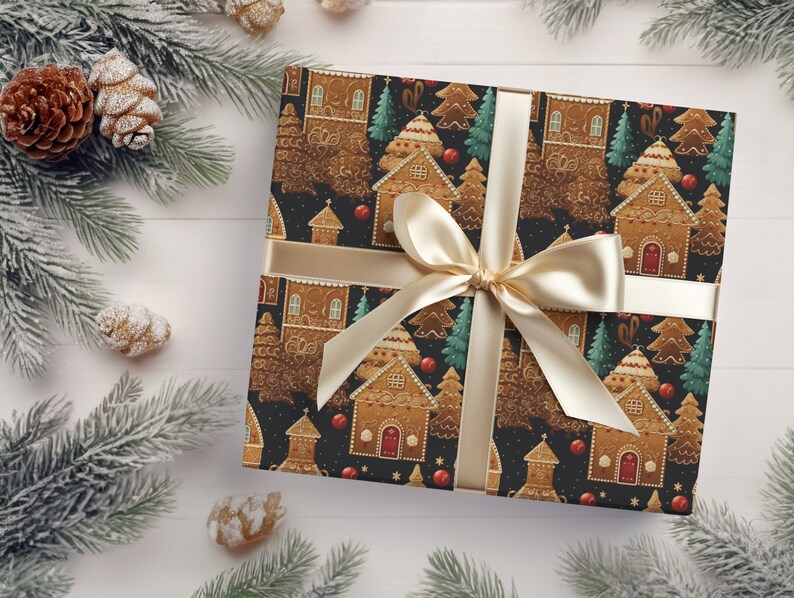 Christmas Wrapping Paper Gingerbread Gift Wrap Xmas Holiday Wrap ...