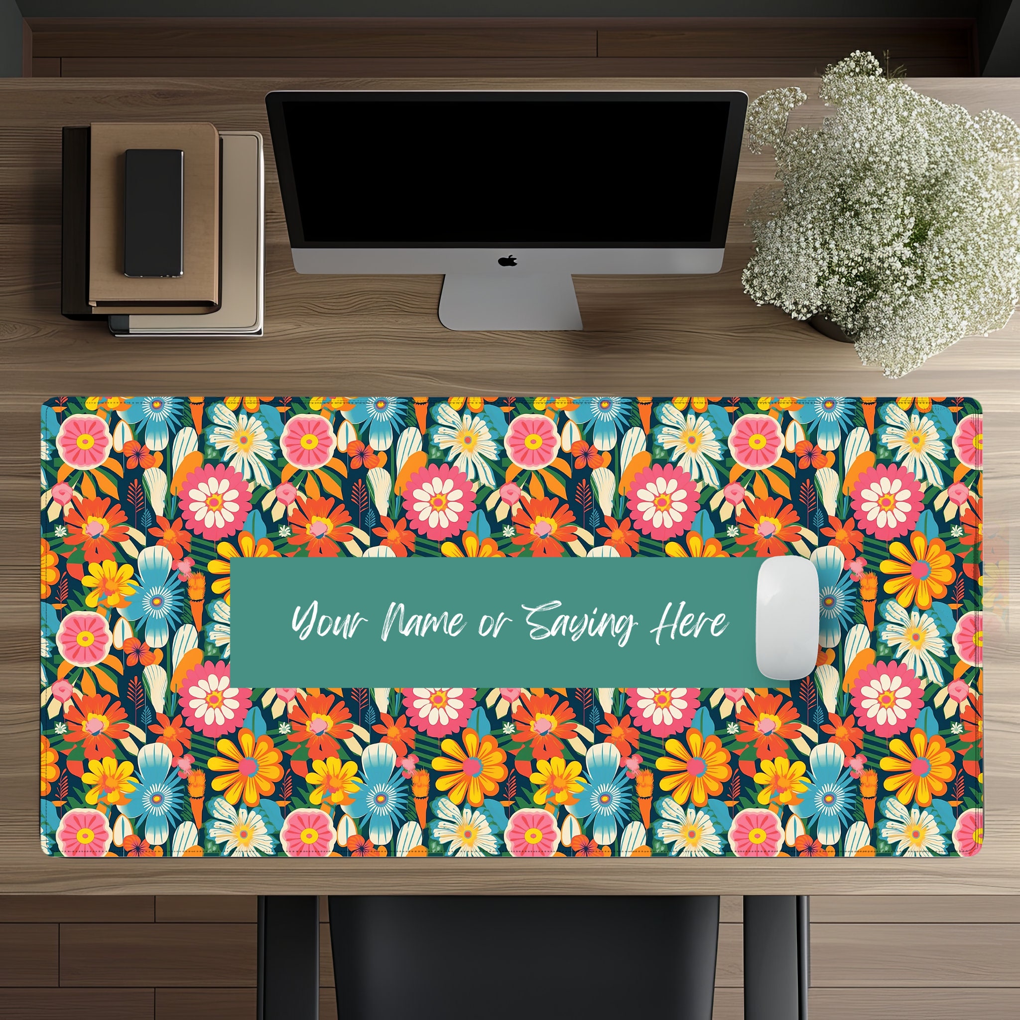Retro Floral Desk Mat Personalized Pattern Desk Mat Desk Accessory Cute ...