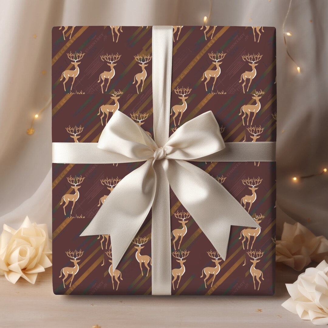 Burgundy Modern Deer Wrapping Paper: Red reindeer Wrap, Xmas Wrap ...