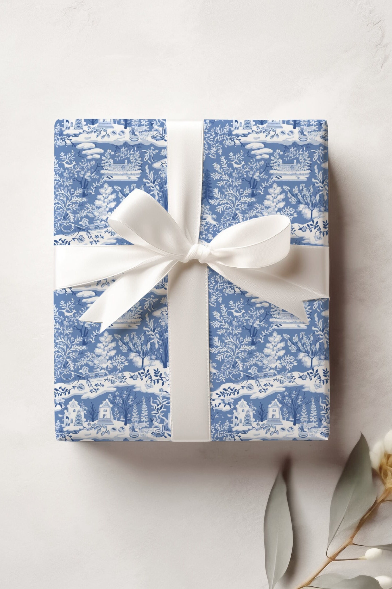 Chinoiserie Wrapping Paper Blue Toile Gift Wrap Holiday Wrap ...