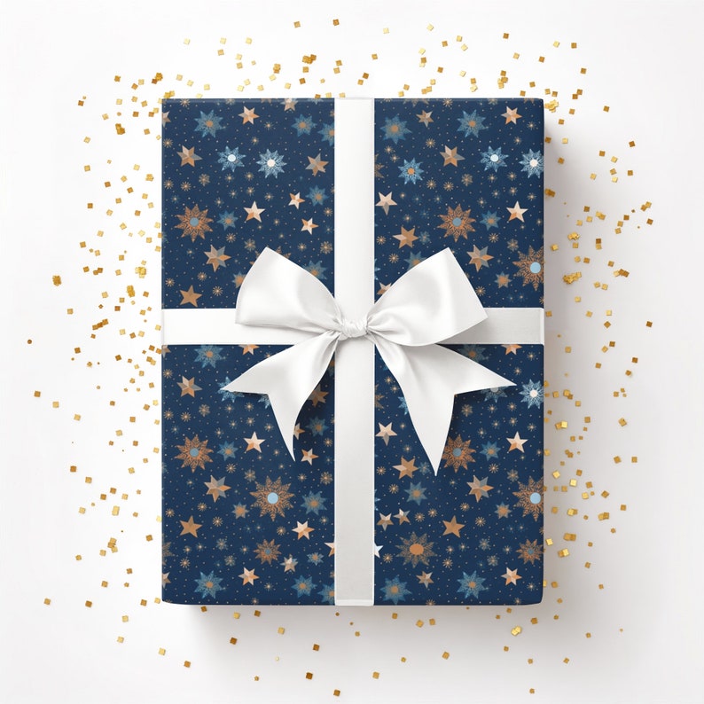 Gold Star Wrapping Paper Gift Wrap for Him Wrap Illustration Colorful ...