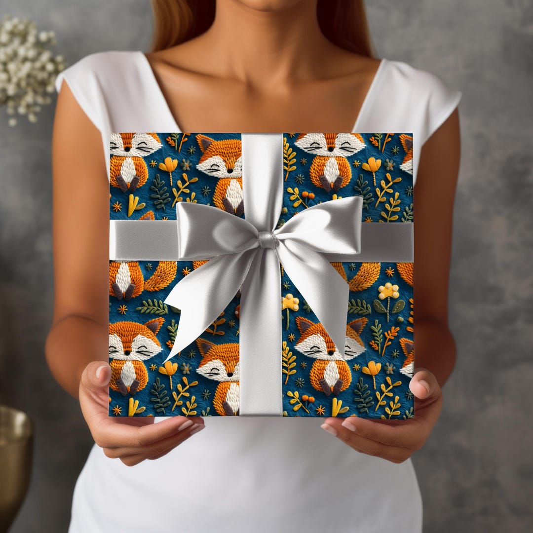 Fox Wrapping Paper for Kids Birthday Floral Woodland Nature Themed Gift ...