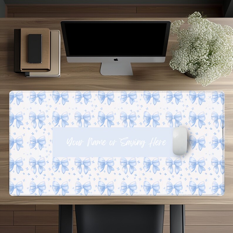Blue Bow Desk Mat Personalized Pattern Desk Mat Desk Accessory Cute ...