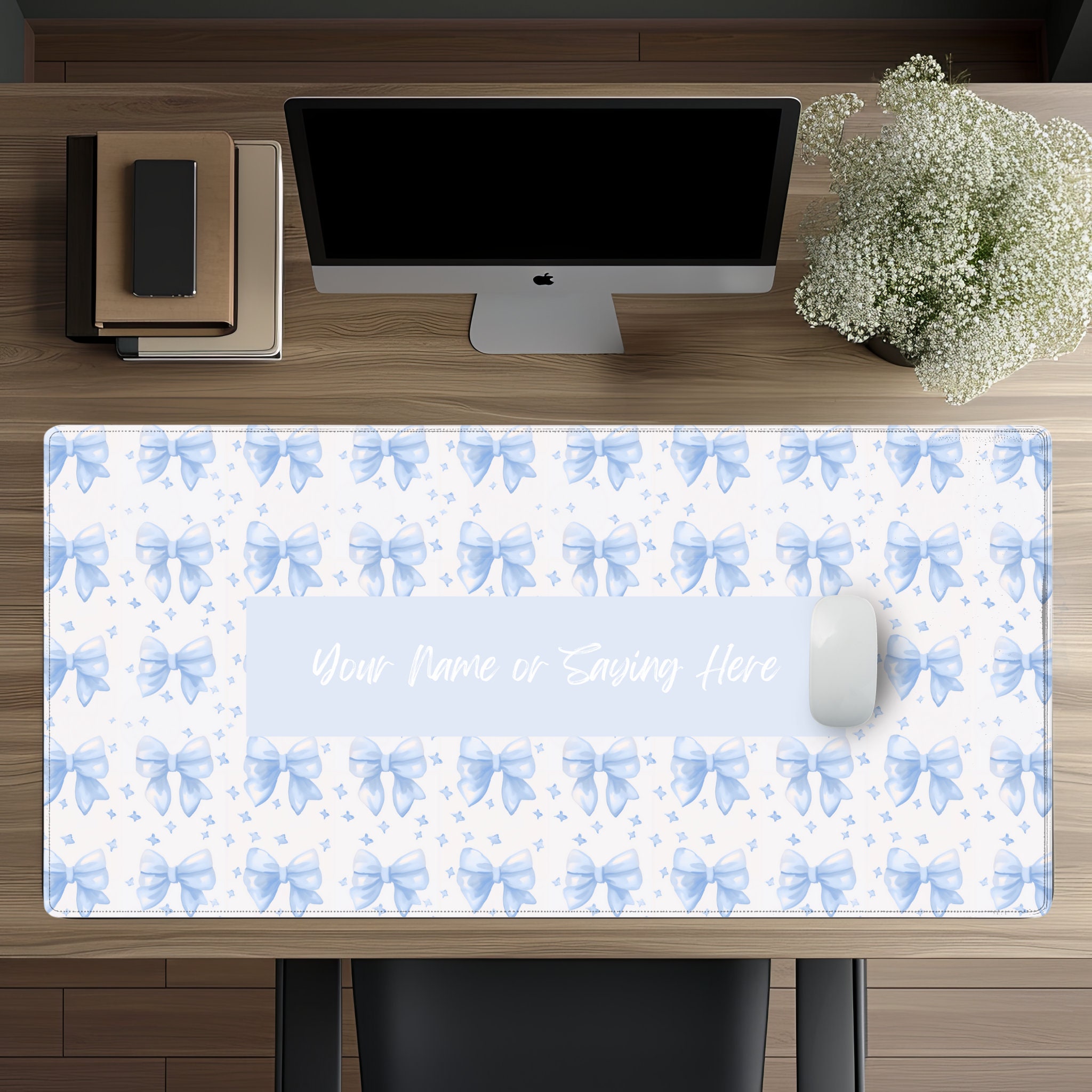Blue Bow Desk Mat Personalized Pattern Desk Mat Desk Accessory Cute ...