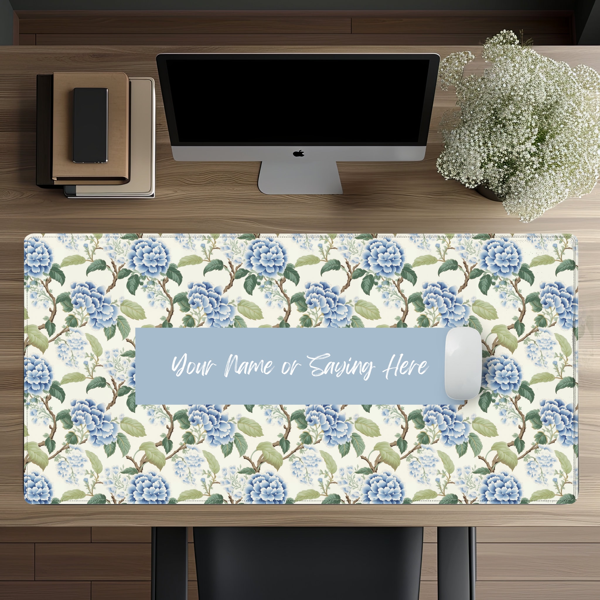 Blue Floral Desk Mat Personalized Pattern Desk Mat Desk Accessory Cute ...