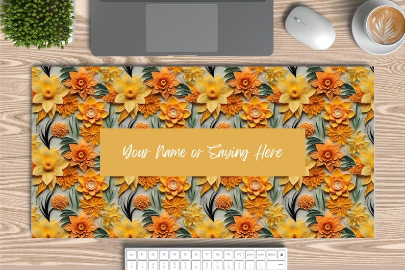 Desk Mat Personalized Pattern Yellow Orange Floral Desk Accessory Cute ...