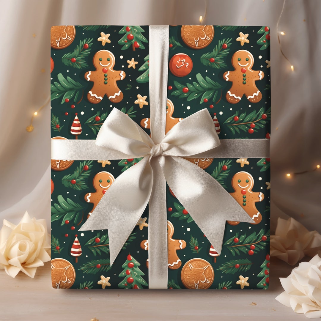 Christmas Wrapping Paper Gingerbread Gift Wrap Xmas Holiday Wrap ...