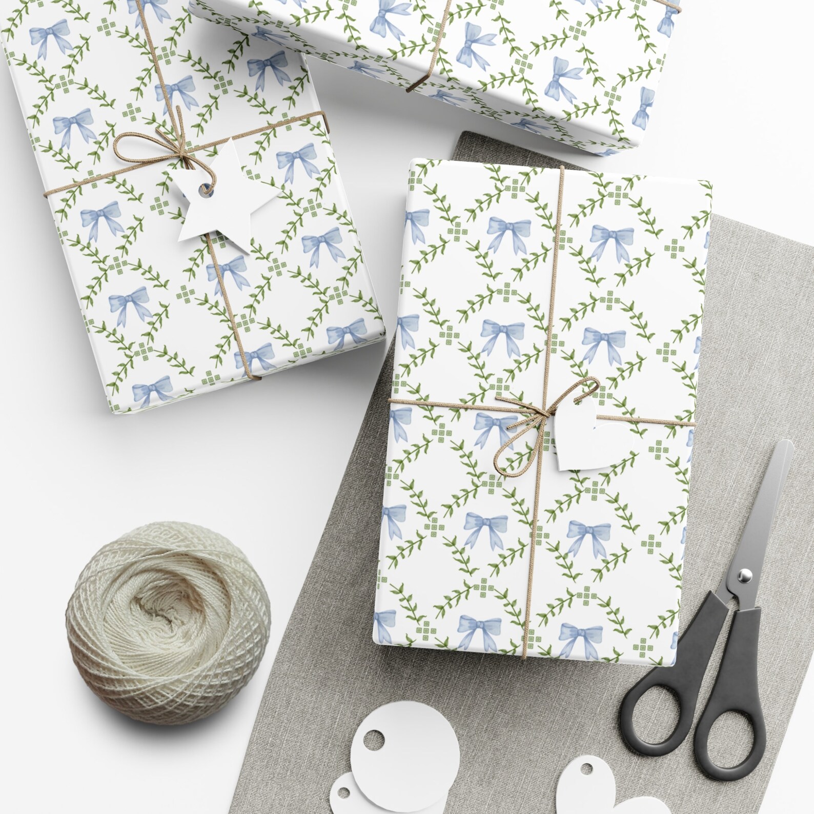 Wrapping Paper Blue Bow Trellis Gift Wrap Spring Wrap Illustration ...