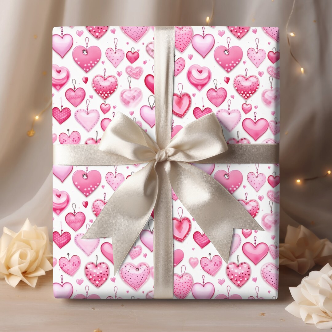 Valentines Wrapping Paper Heart Gift Wrap Illustration Valentines Paper ...