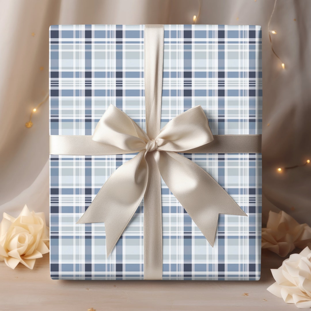 Blue Plaid Wrapping Paper Gift Wrap for Him Wrap Illustration Colorful ...