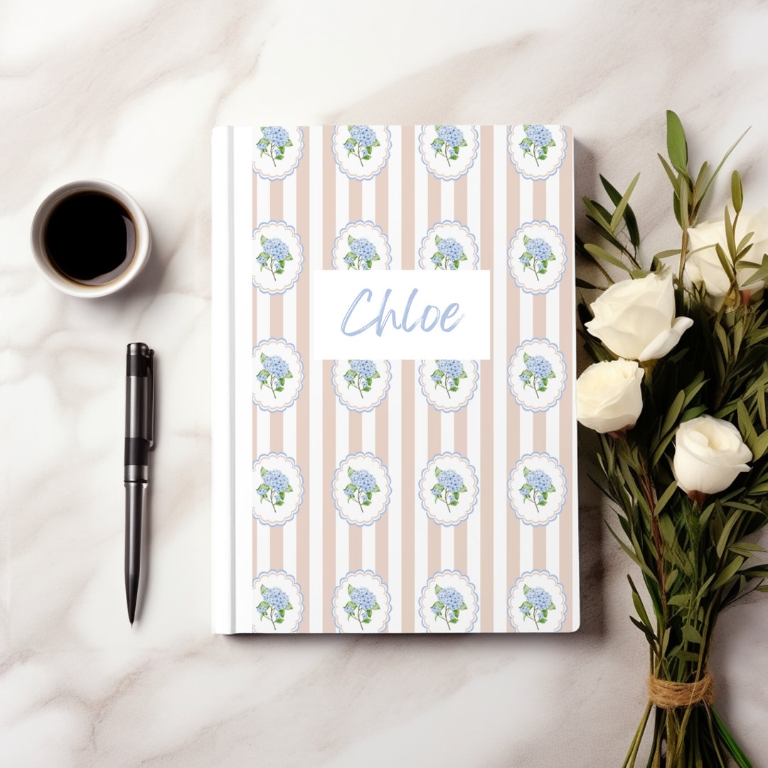 Hardcover Personalized Journal Stripe Hydrangea Customize Journal ...