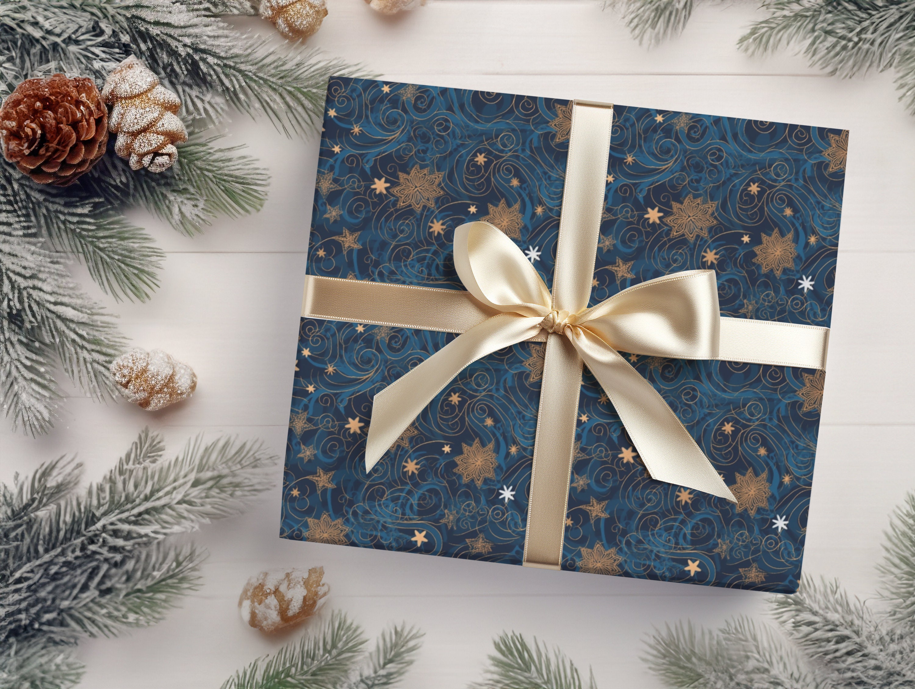 Modern Christmas Star Wrapping Paper: Blue star Wrap Xmas - Etsy