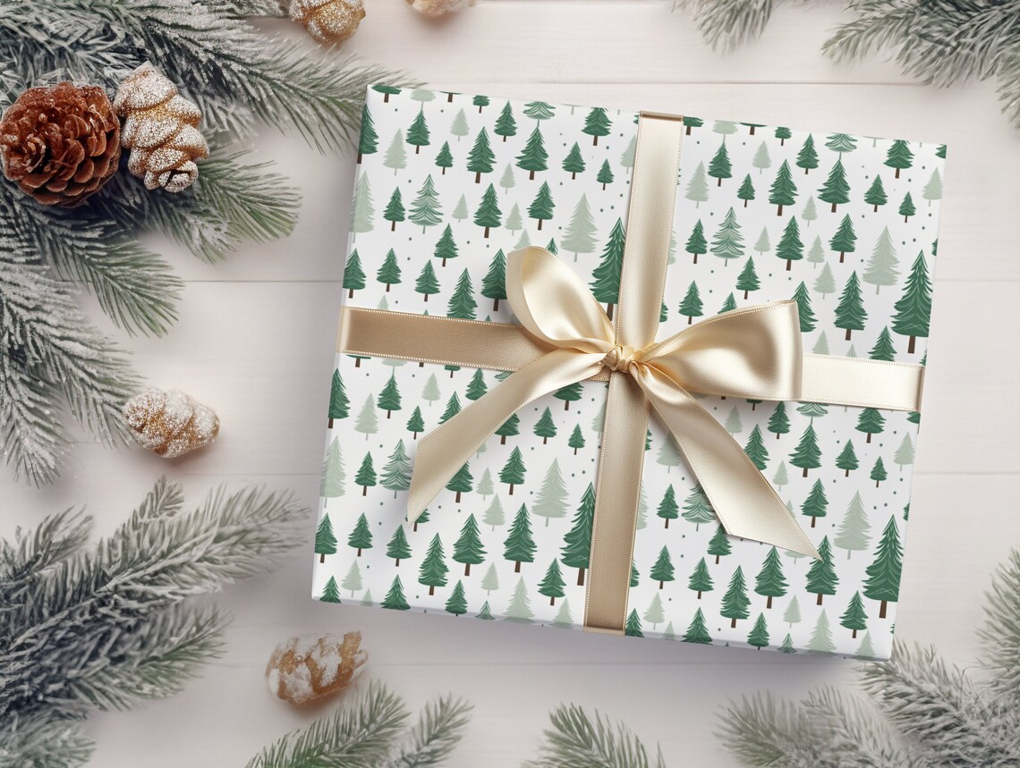 Christmas Tree Wrapping Paper: Green tree Wrap Green Xmas - Etsy