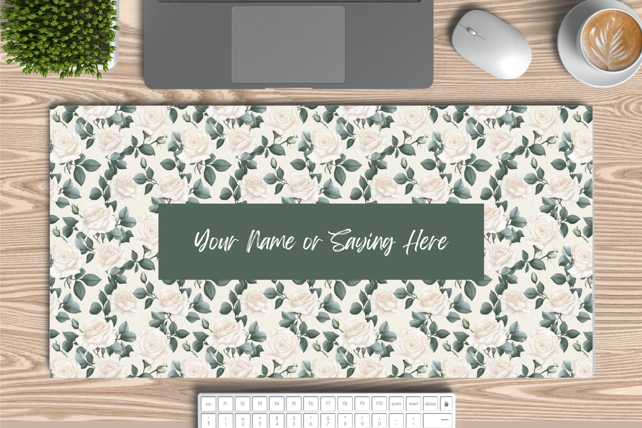 White Rose Desk Mat Personalized Pattern Desk Mat Desk Accessory Cute ...