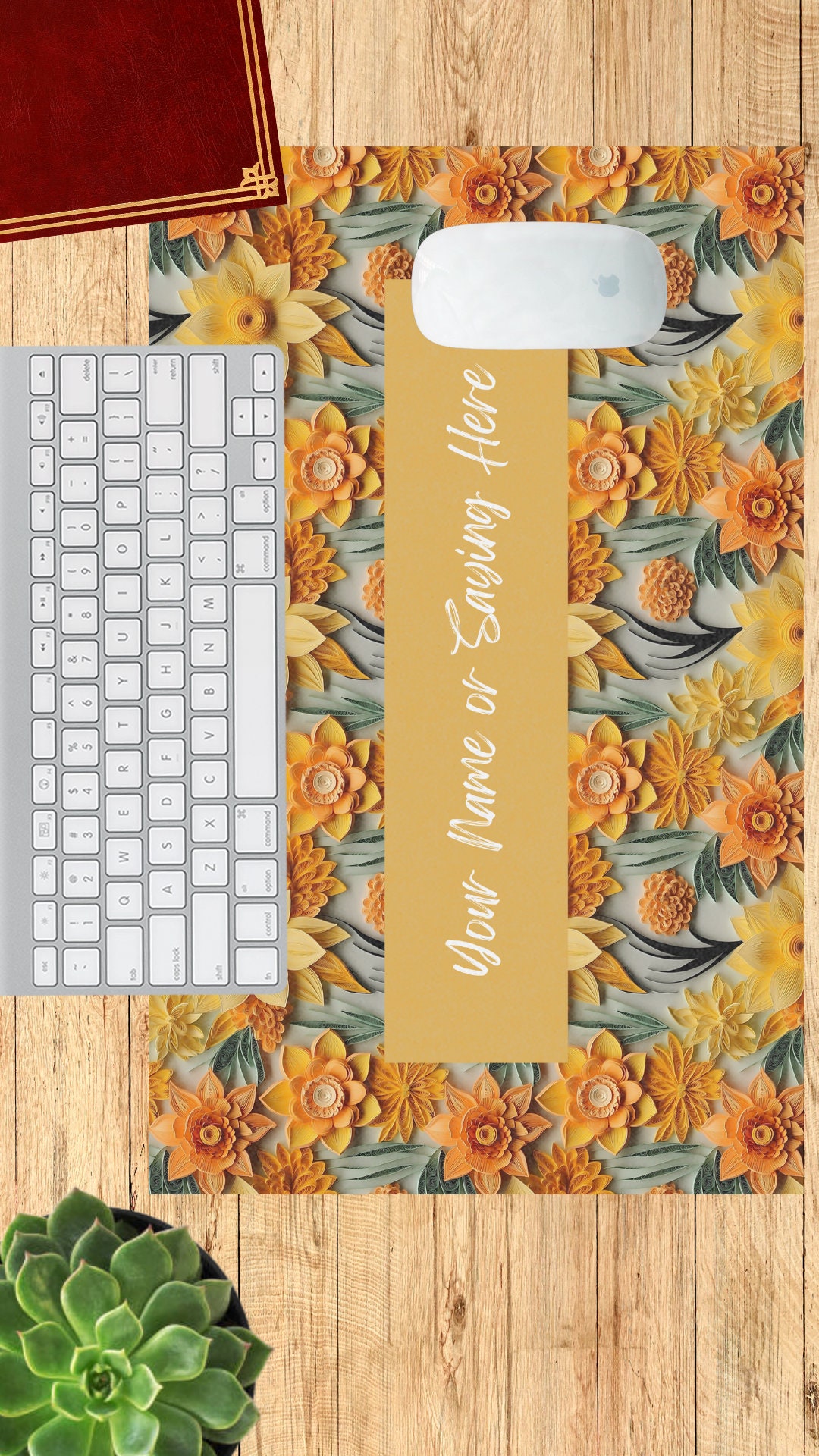 Desk Mat Personalized Pattern Yellow Orange Floral Desk Accessory Cute ...