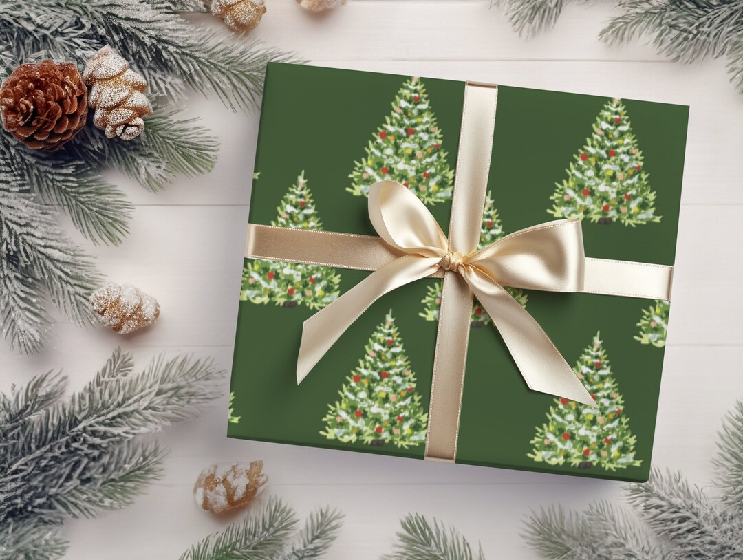 Christmas Trees Wrapping Paper: Green tree Wrap, Green Xmas Wrap ...