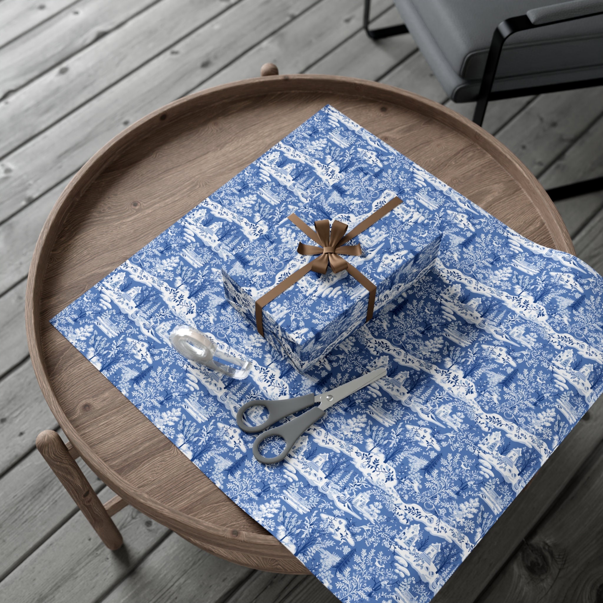 Chinoiserie Wrapping Paper Blue Toile Gift Wrap Holiday Wrap ...