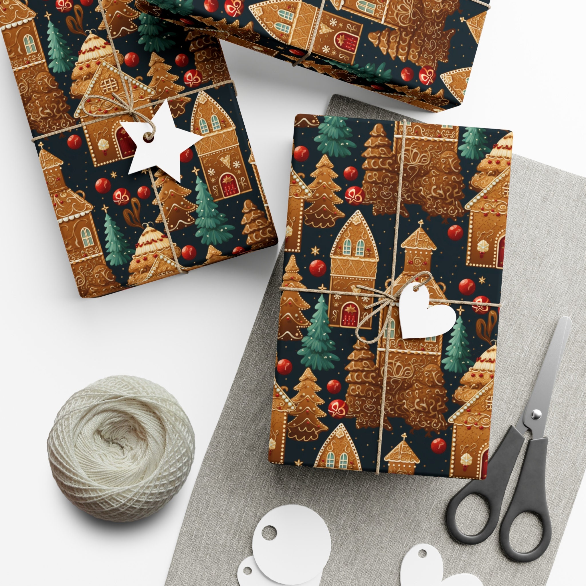 Christmas Wrapping Paper Gingerbread Gift Wrap Xmas Holiday Wrap ...