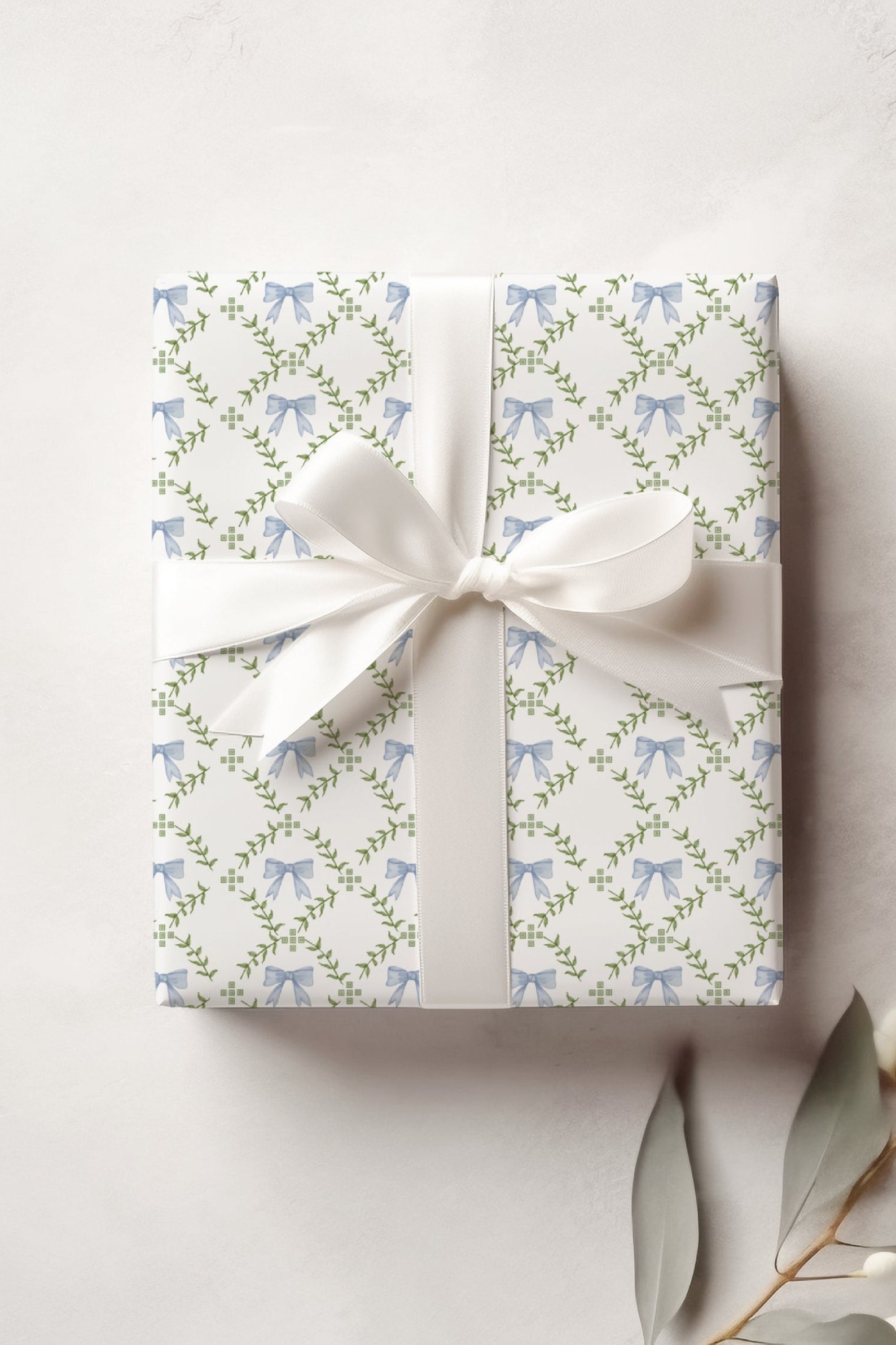 Wrapping Paper Blue Bow Trellis Gift Wrap Spring Wrap Illustration ...