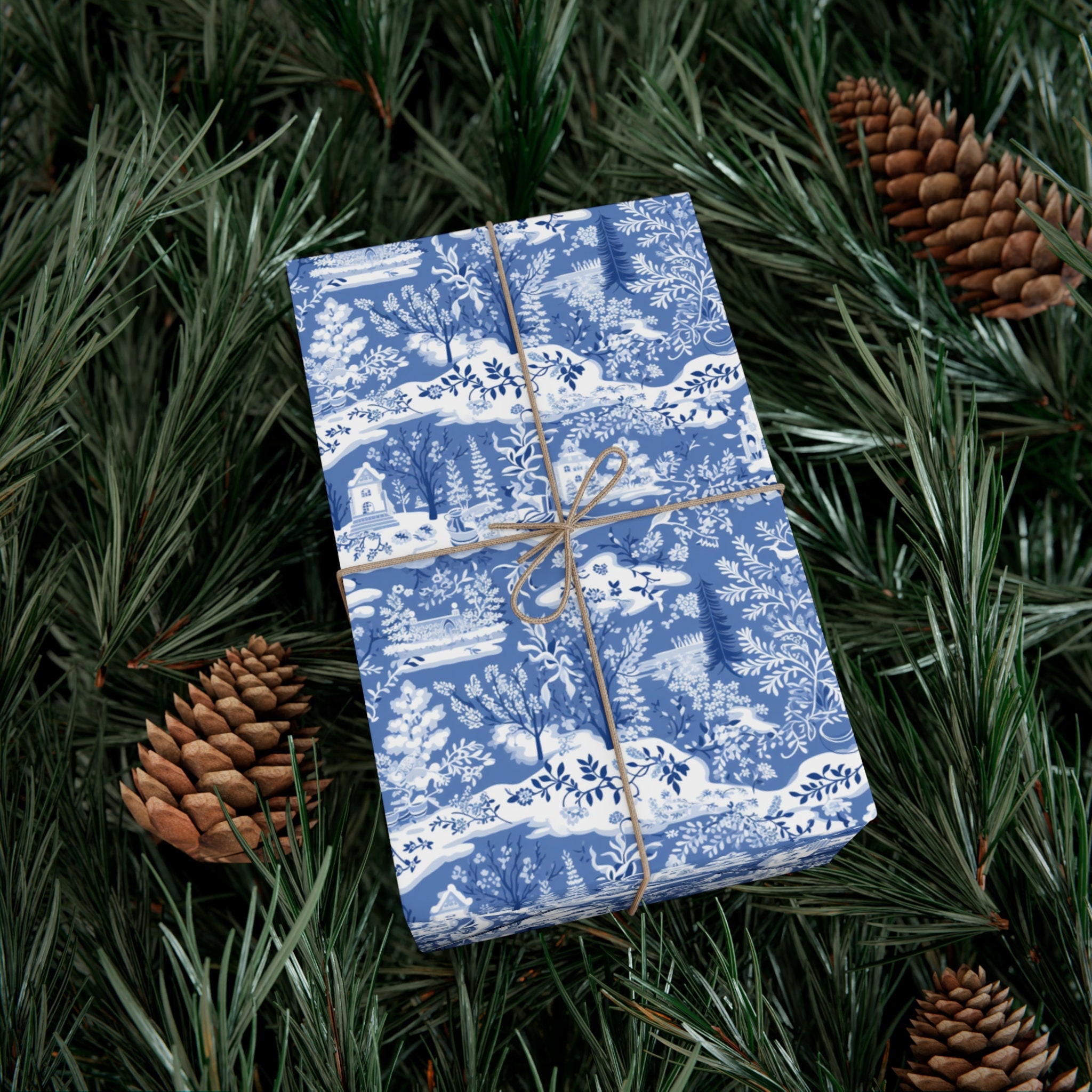 Chinoiserie Wrapping Paper Blue Toile Gift Wrap Holiday Wrap ...