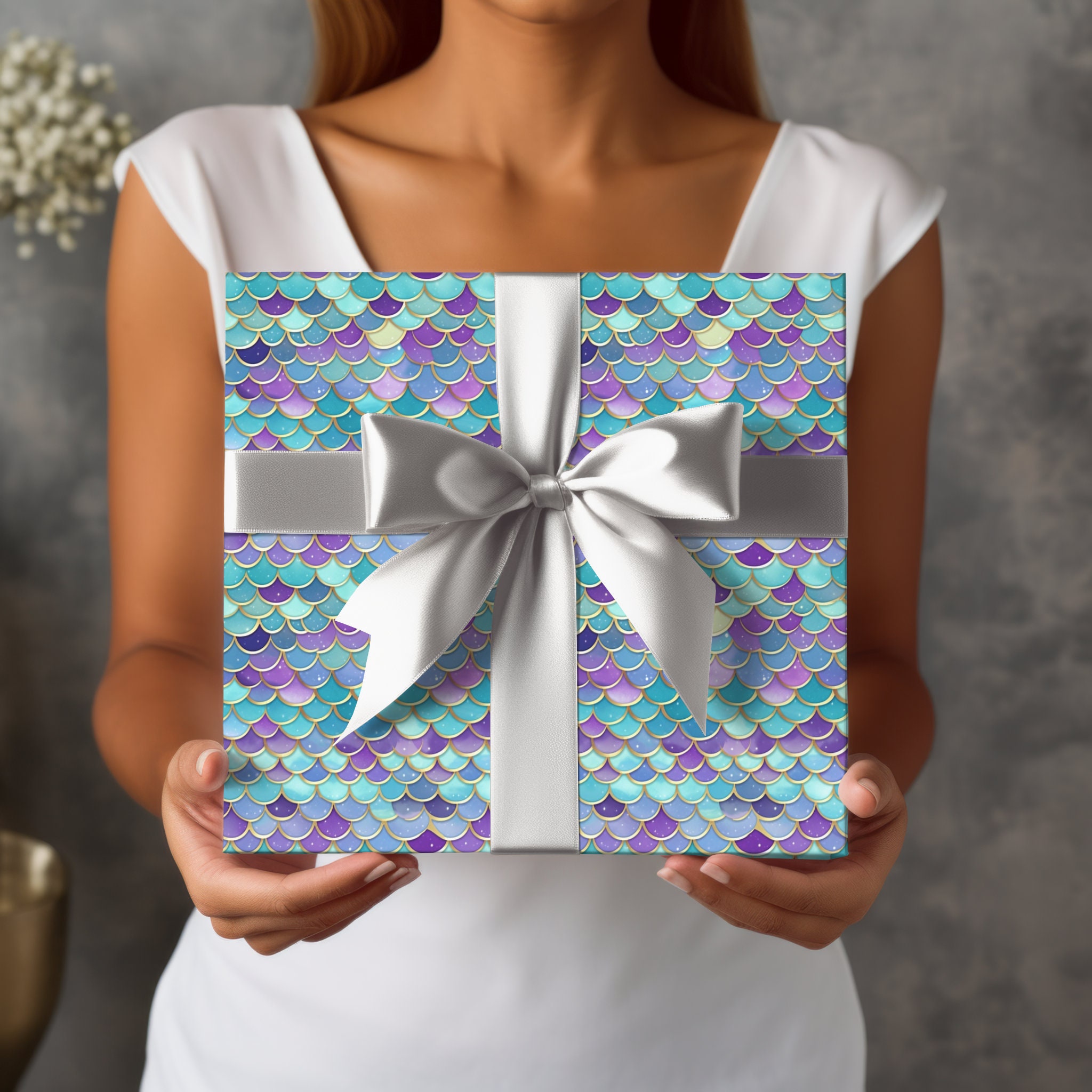 Mermaid Wrapping Paper Gift Wrap Mermaid Wrap Illustration Holiday Wrap ...