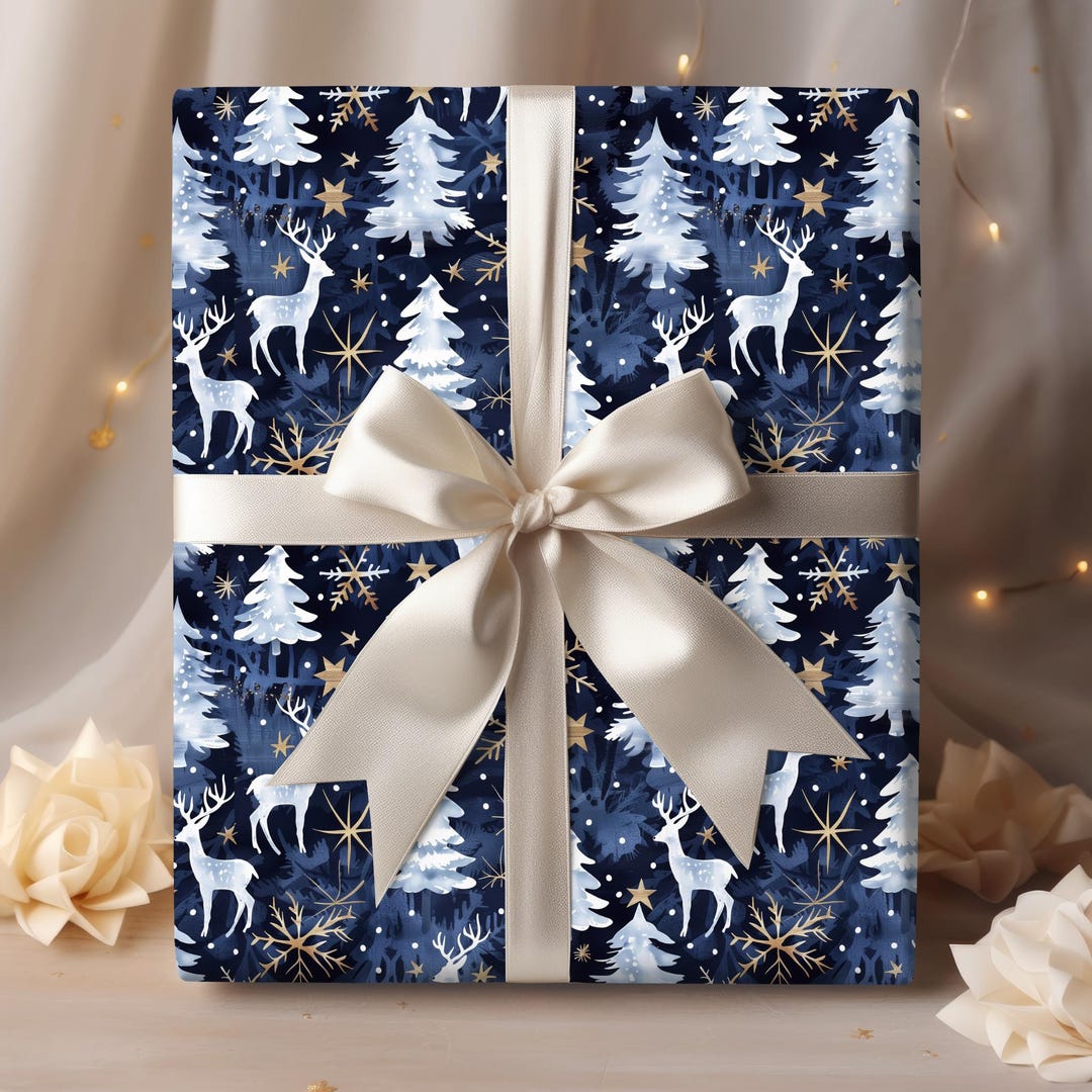 Scandinavian Christmas Gift Wrap, Blue Christmas Wrapping Paper ...