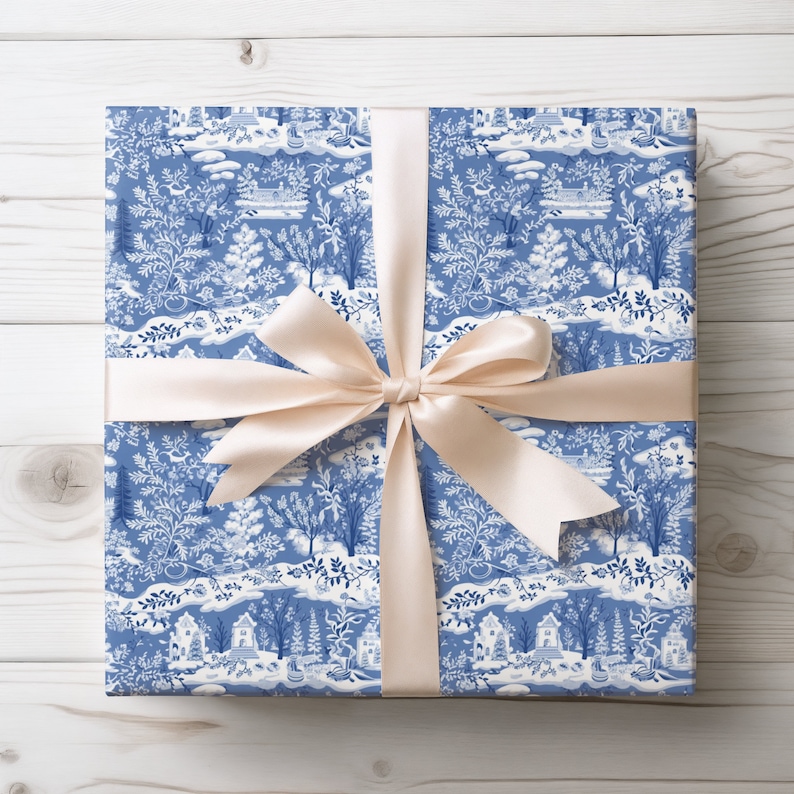 Chinoiserie Wrapping Paper Blue Toile Gift Wrap Holiday Wrap ...
