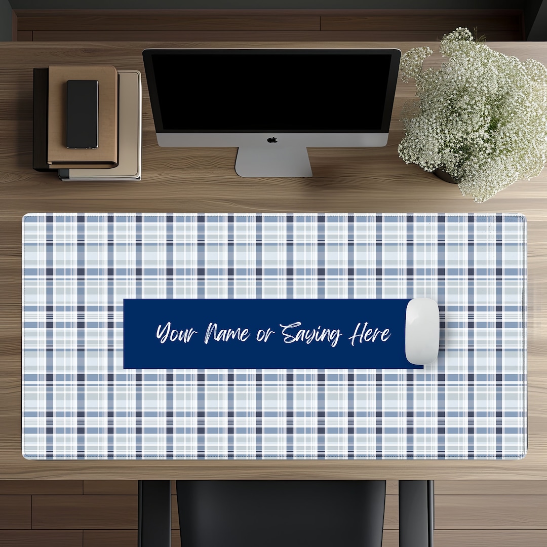 Blue Plaid Desk Mat Personalized Pattern Desk Accessory Cute Workspace ...