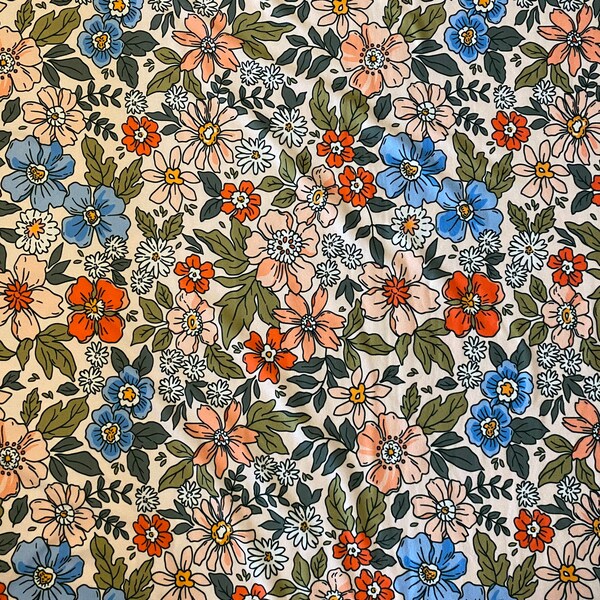 Retro Floral Fabric - Etsy