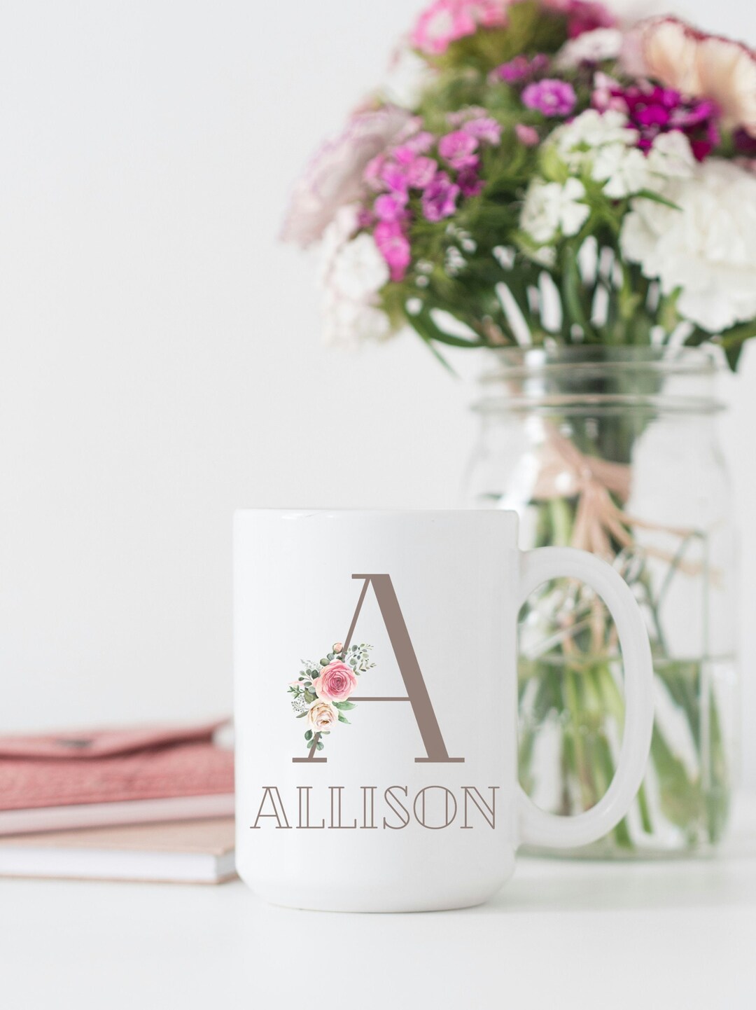 Personalized Name Coffee Cup, Initial Name Coffee Mug, Floral Cup ...