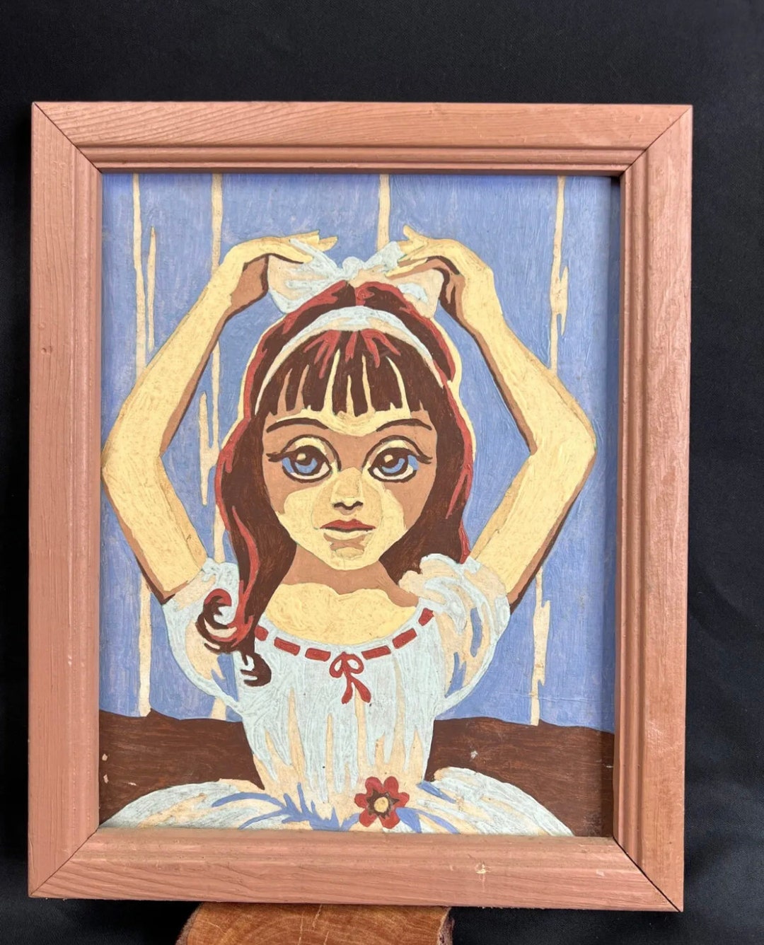 Vtg Big Eyes Girl in Blue Paint by Numbers Framed Big Eyes Style the ...