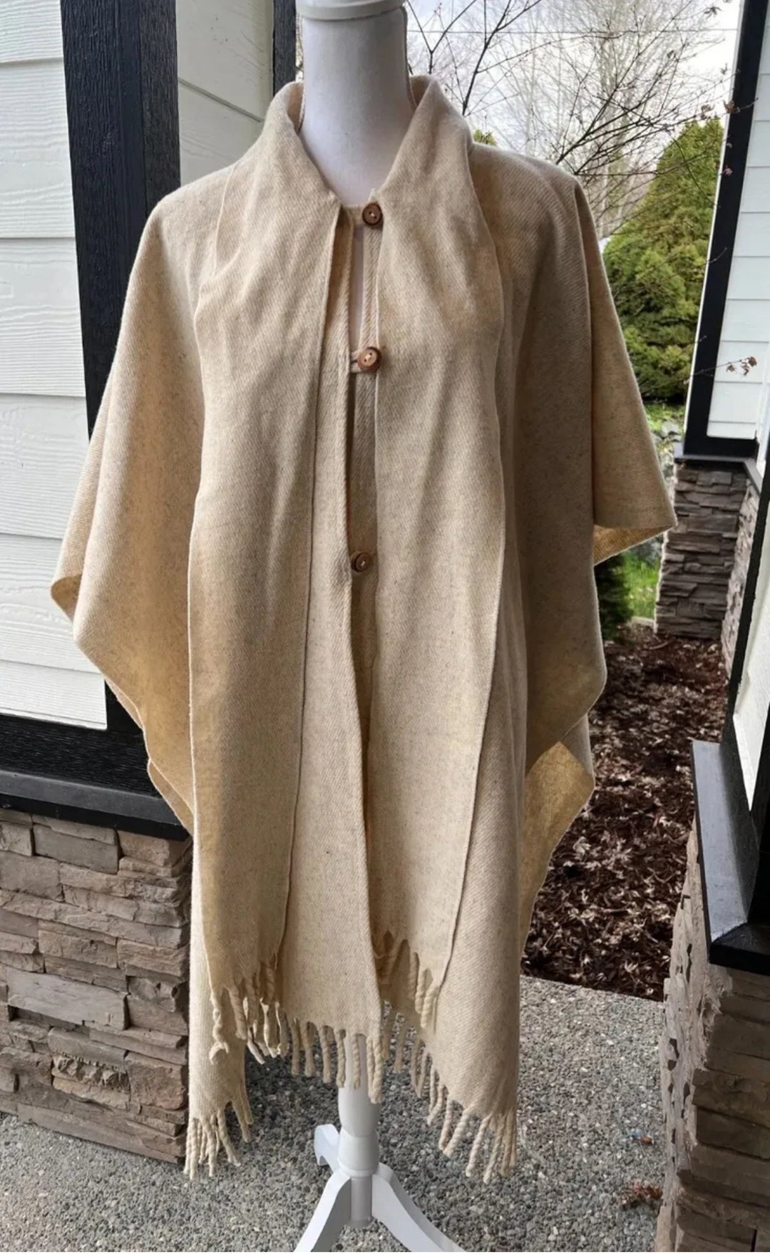 Wool Cape Poncho With Fringe Beautiful Ivory Cream Color - Etsy