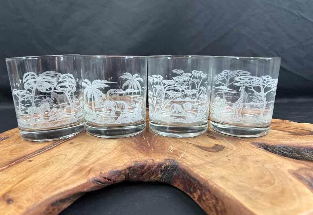 Vintage L Mauri African Safari Old Fashioned Glasses Set of 4 - Etsy