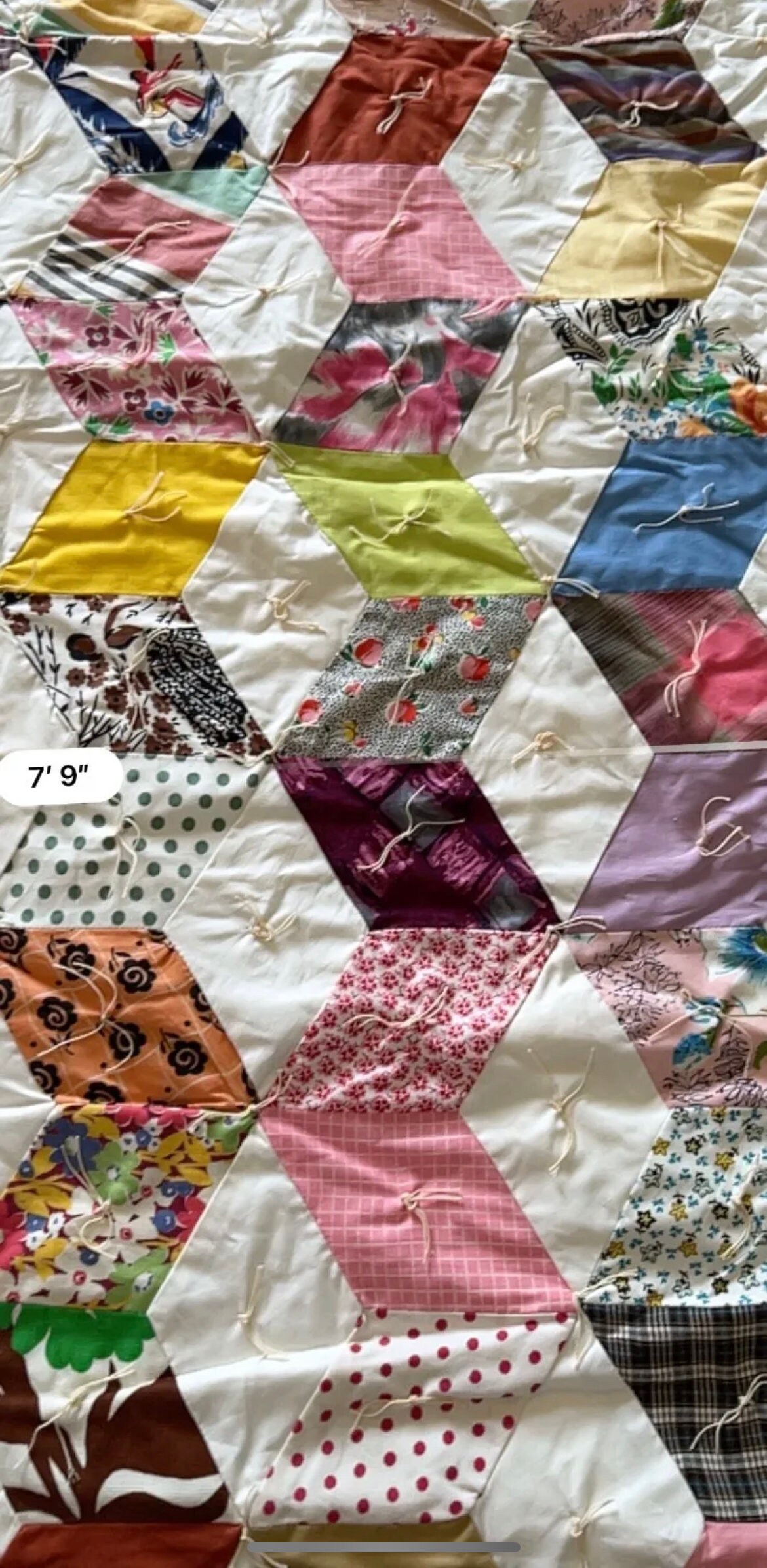 Vintage Handmade Falling Blocks Quilt With Pink 1960s MOD Flowers ...