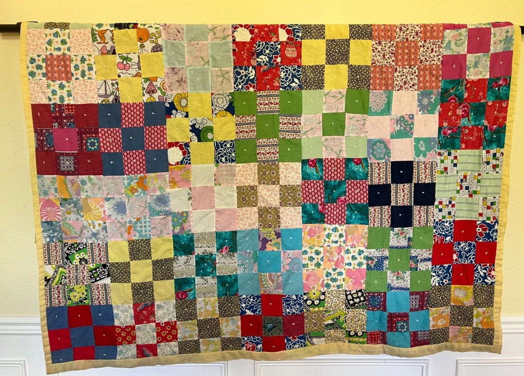 Vintage Handmade Patchwork Postage Stamp Quilt American Folk Art - Etsy