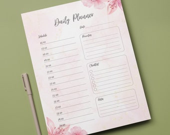 Pink Floral Daily Planner Printable Hourly Schedule to Do - Etsy
