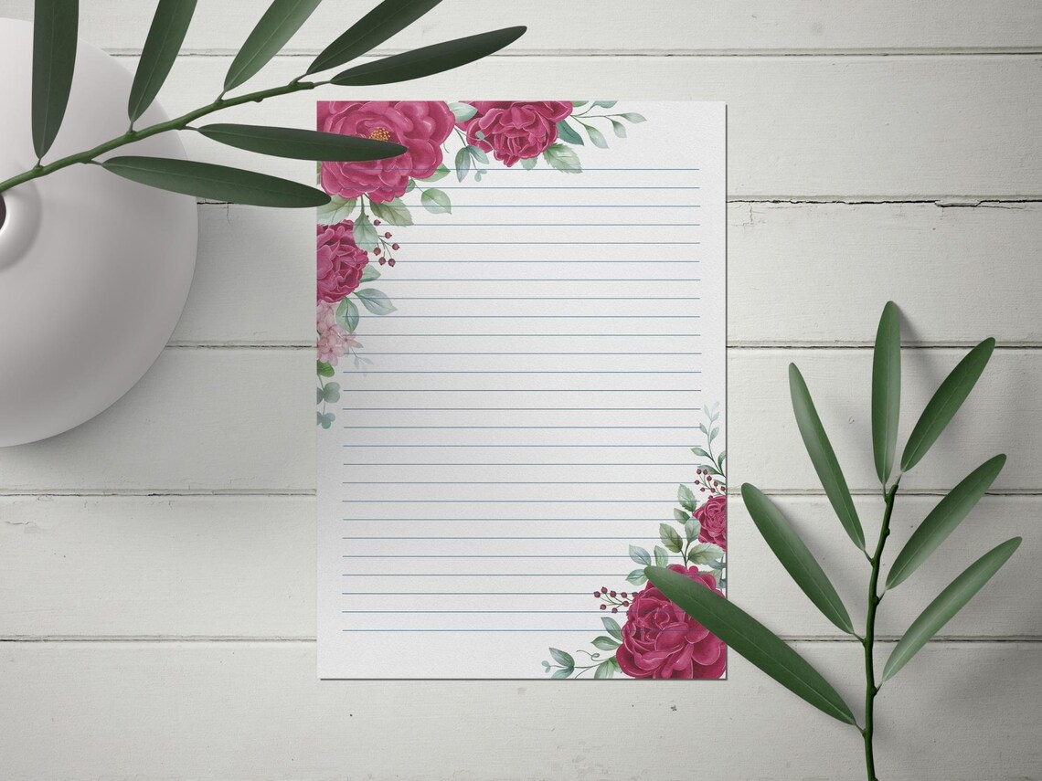 Floral Printable Stationery Paper Peony Letter Writing Paper - Etsy