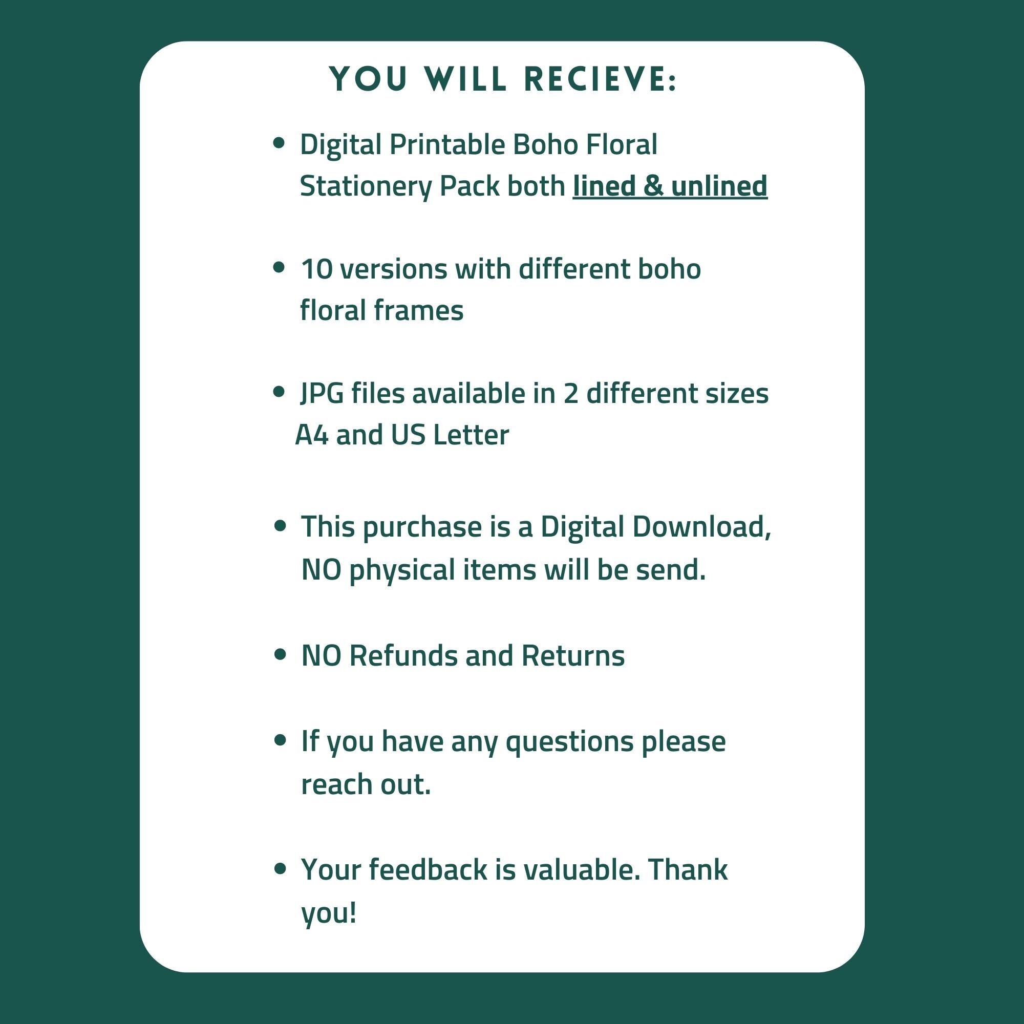 Boho Floral Stationery Floral Lined Paper Wildflowers Writing - Etsy