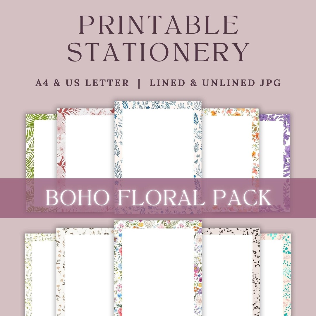 Boho Floral Stationery Floral Lined Paper Wildflowers Writing - Etsy