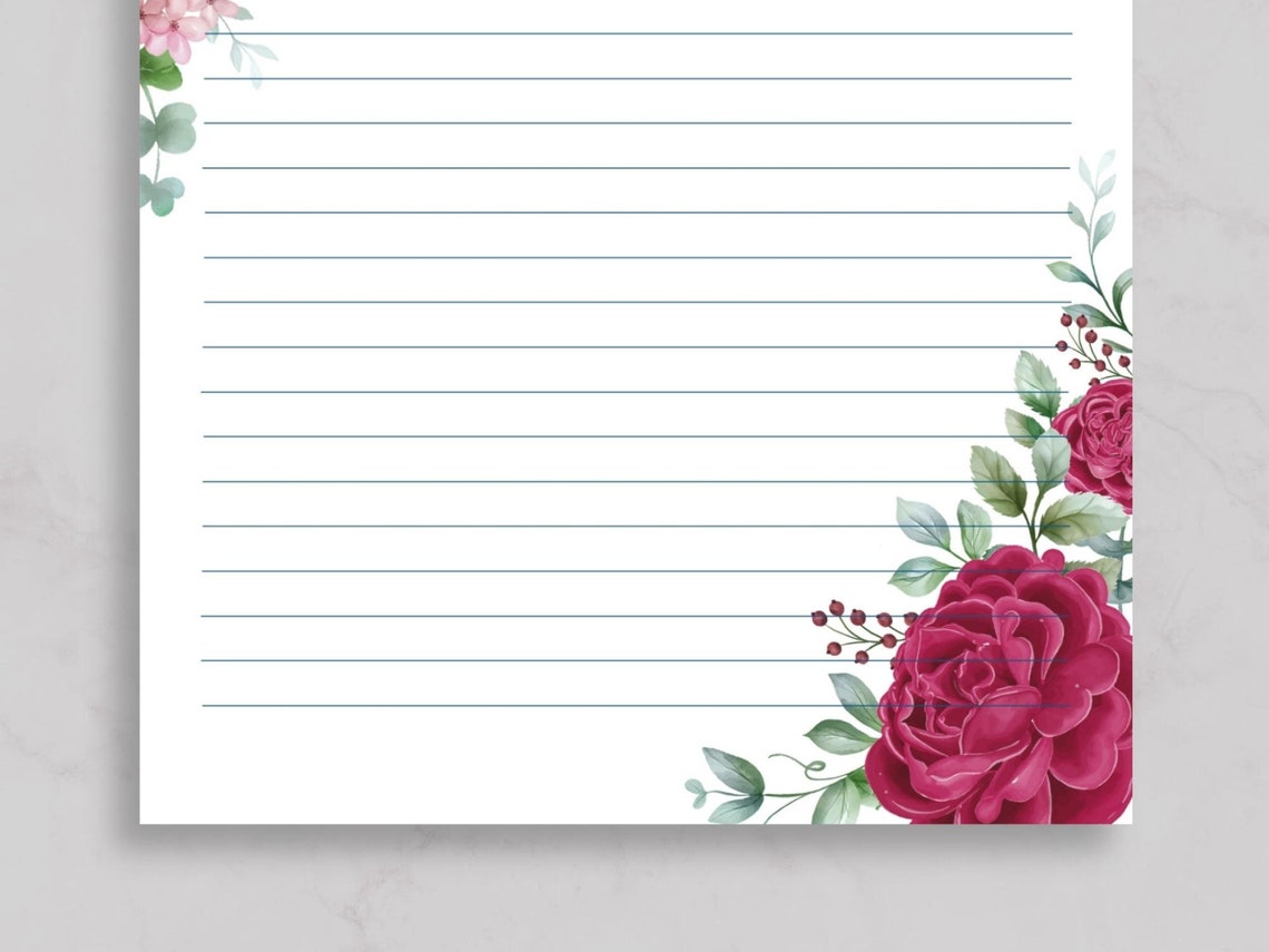 Floral Printable Stationery Paper Peony Letter Writing Paper - Etsy