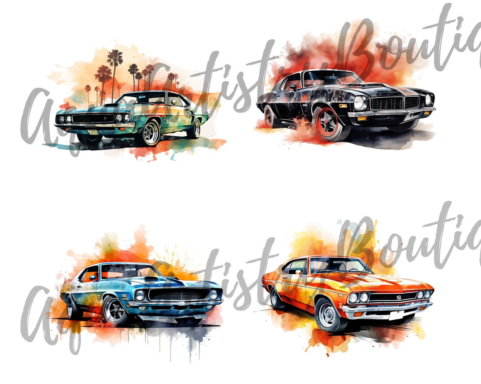 Watercolor Vintage Muscle Cars Digital Download Wall Art - Etsy