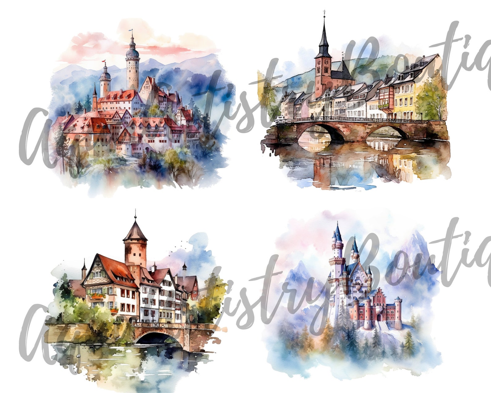 Watercolor Germany Scenery Digital Download Wall Art - Etsy